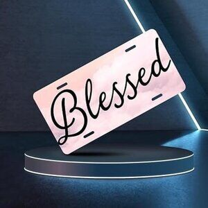 Accents | Blessed License Plate Pink Sky Background Front License Plate ...